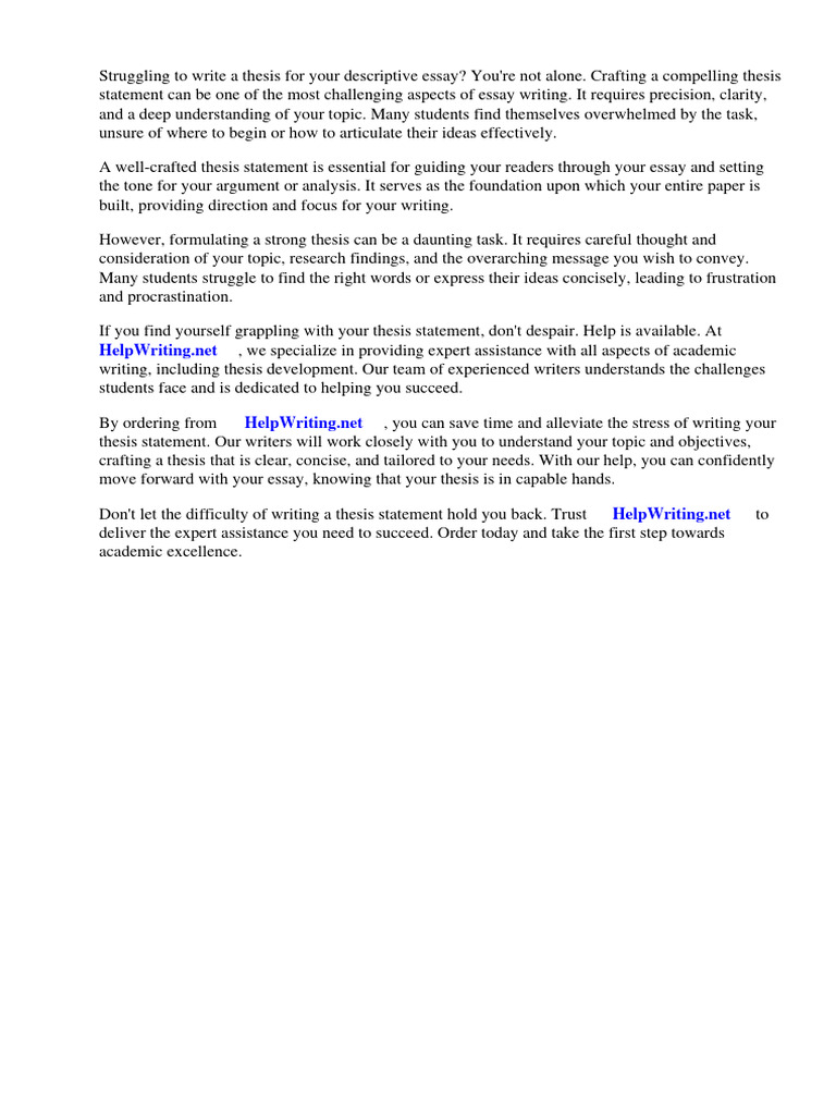 Example Thesis Statement for Descriptive Essay | PDF | Essays | Thesis