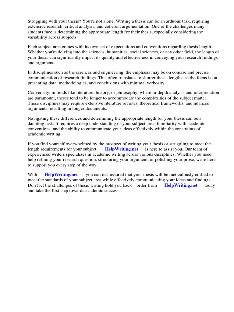 Thesis Length by Subject | Download Free PDF | Thesis | Essays