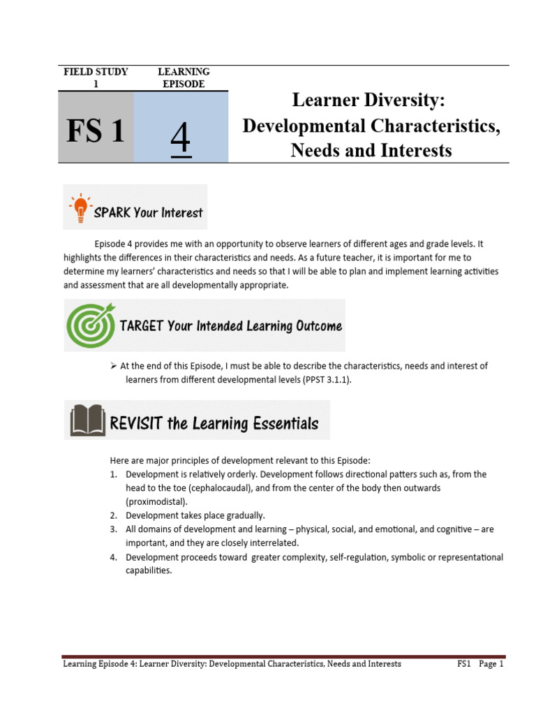 Learner Diversity: Developmental Characteristics, Needs and Interests | Download Free PDF ...