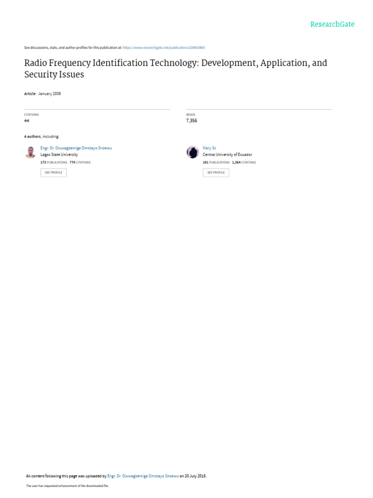 Radio Frequency Identification Technolog | PDF | Radio Frequency Identification
