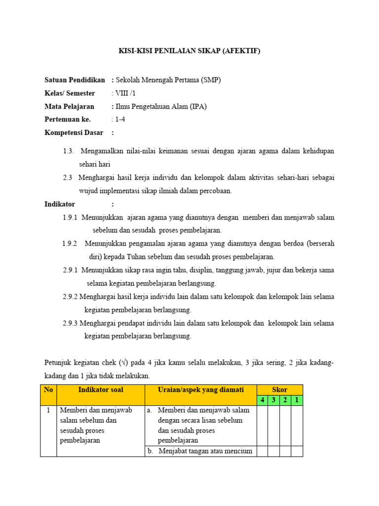 Penilaian Afektif | PDF | Karier & Perkembangan