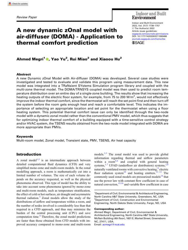 Megri Et Al 2022 A New Dynamic Zonal Model With Air Diffuser Doma ... Megri Et Al 2022 A New Dynamic Zonal Model With Air Diffuser Doma ...