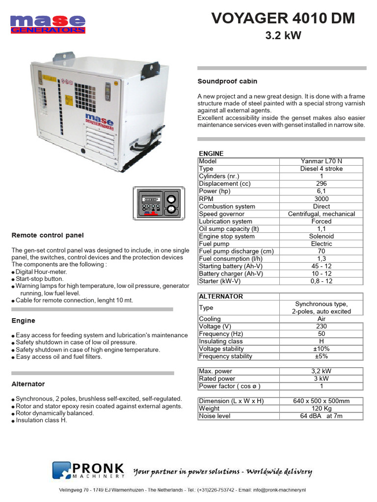 Mase-Voyager-4010-DM-sheet. | PDF | Electric Generator | Components