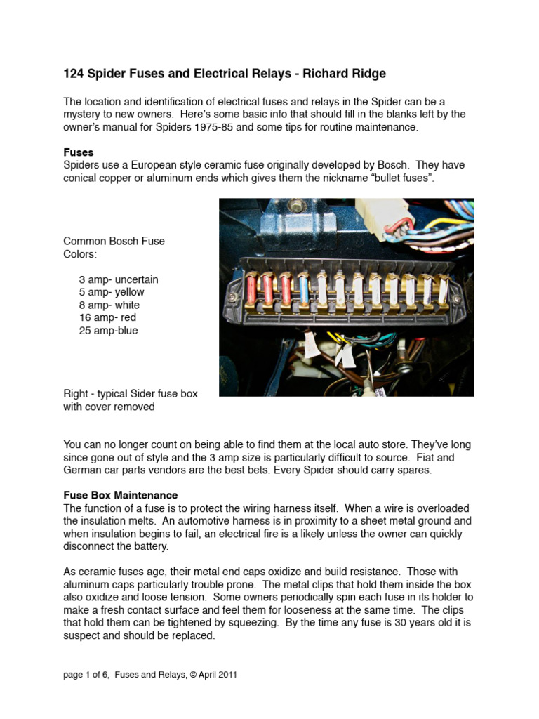 Fuses - Relays-B Fiat Spider 124 | PDF | Fuse (Electrical) | Relay