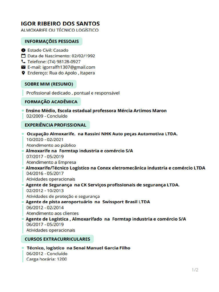 Currículo - Igor Ribeiro Dos Santos | PDF