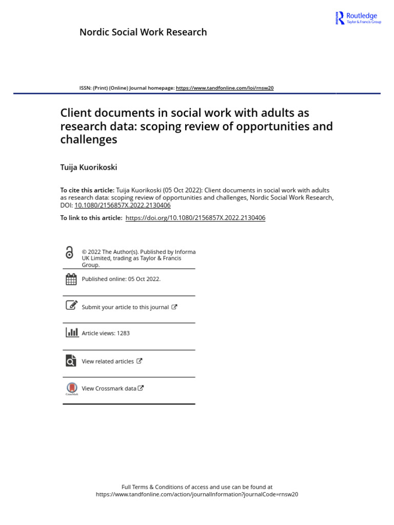 Client Documents in Social Work With Adults As Research Data Scoping ...