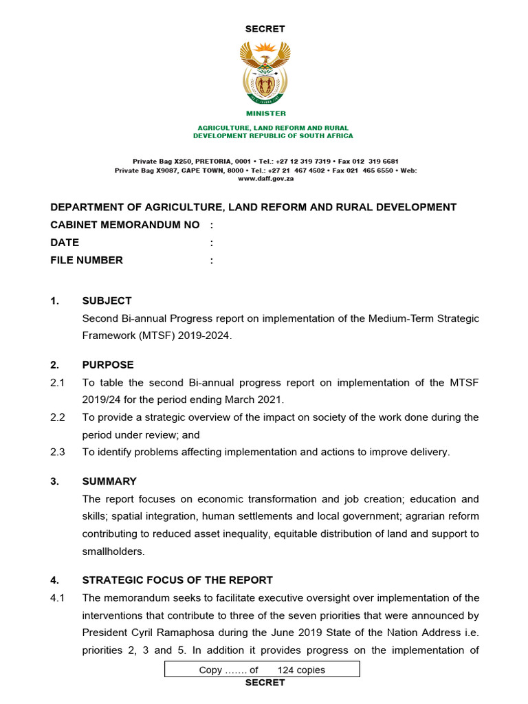 Cab Memo BiAnnual Progress Report On MTSF Implementation Dalrrd Checked by Mchetty 20-05-2021 ...