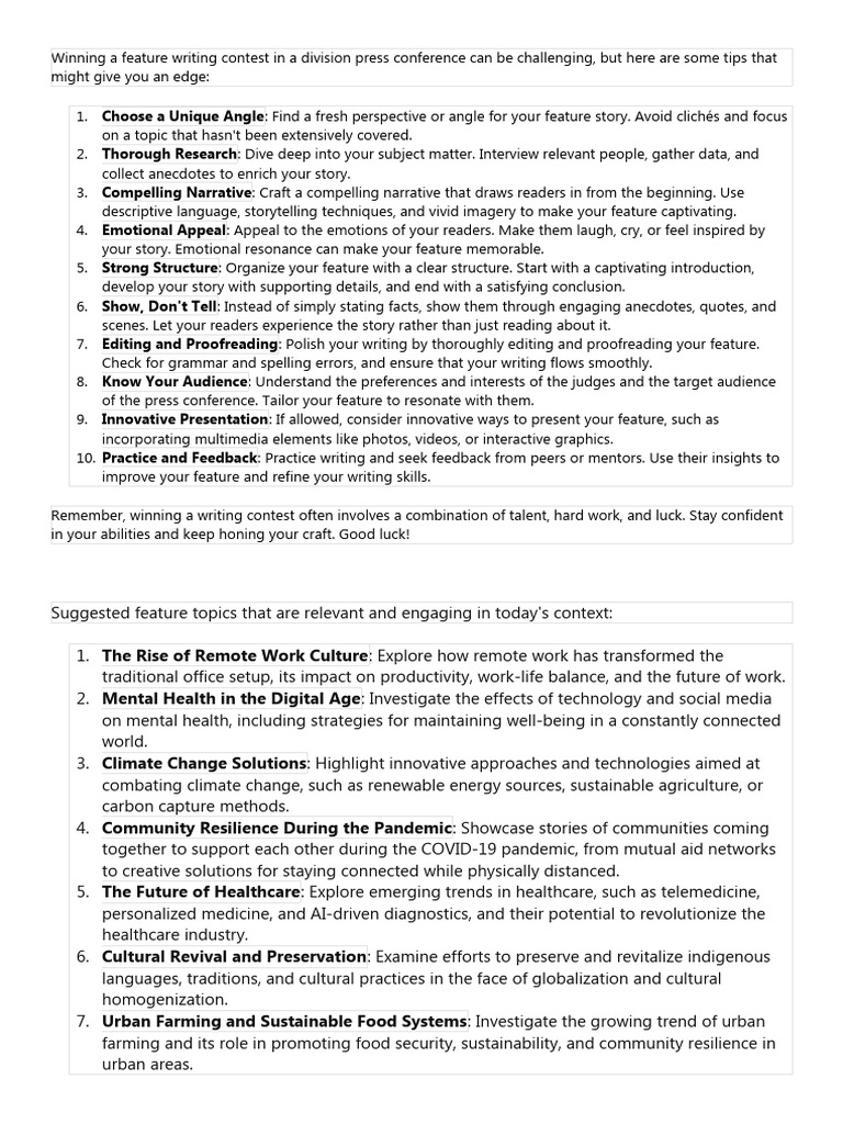 Feature Writing Tips | PDF | Artificial Intelligence | Intelligence (AI ... Feature Writing Tips | PDF | Artificial Intelligence | Intelligence (AI ...