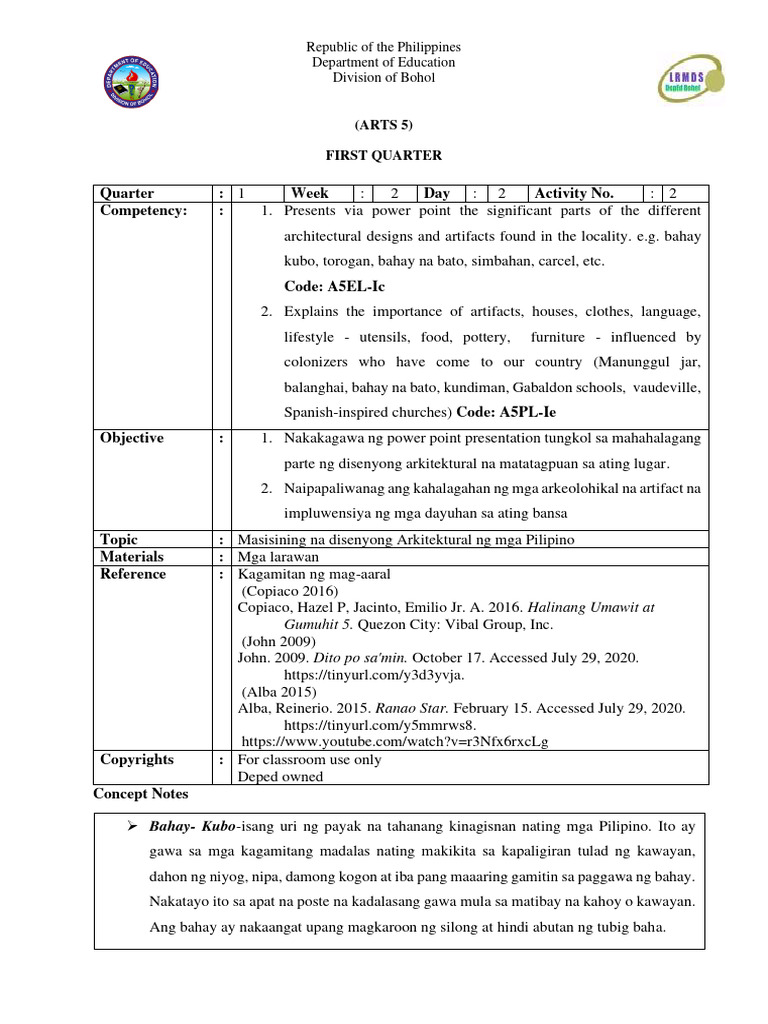 Arts-5 Q1 Las W2 | PDF