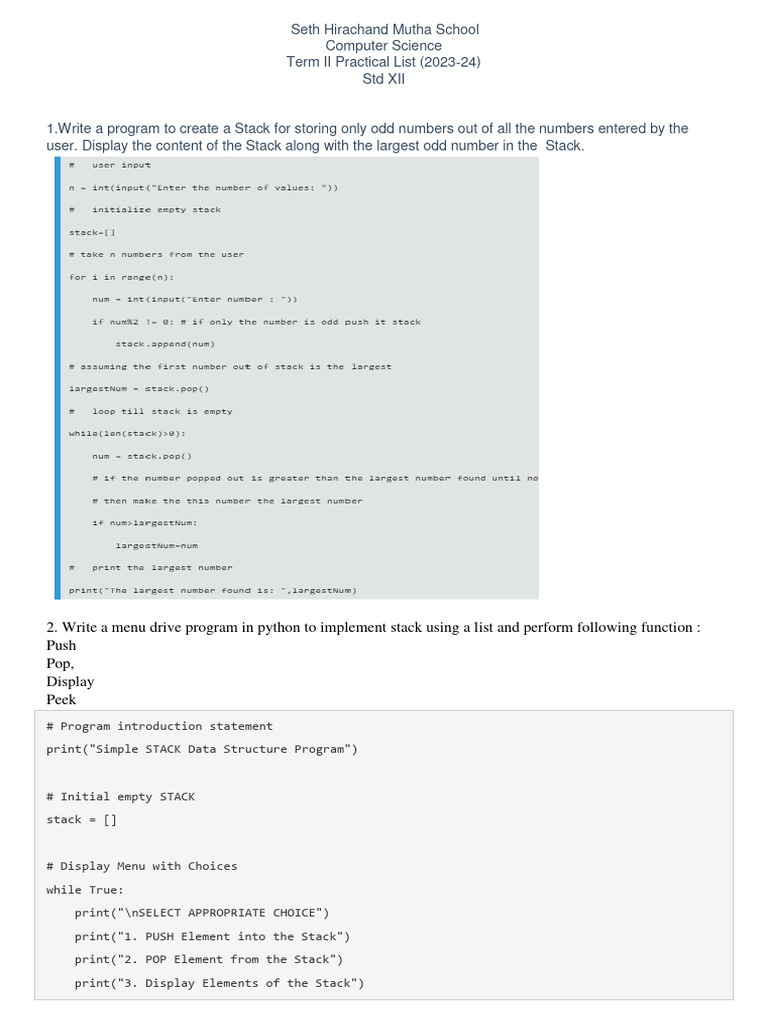 Term II Practical List CS | PDF | Table (Database) | Databases