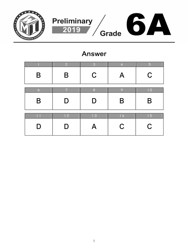 2019 WMI Grade 6 Answer | PDF