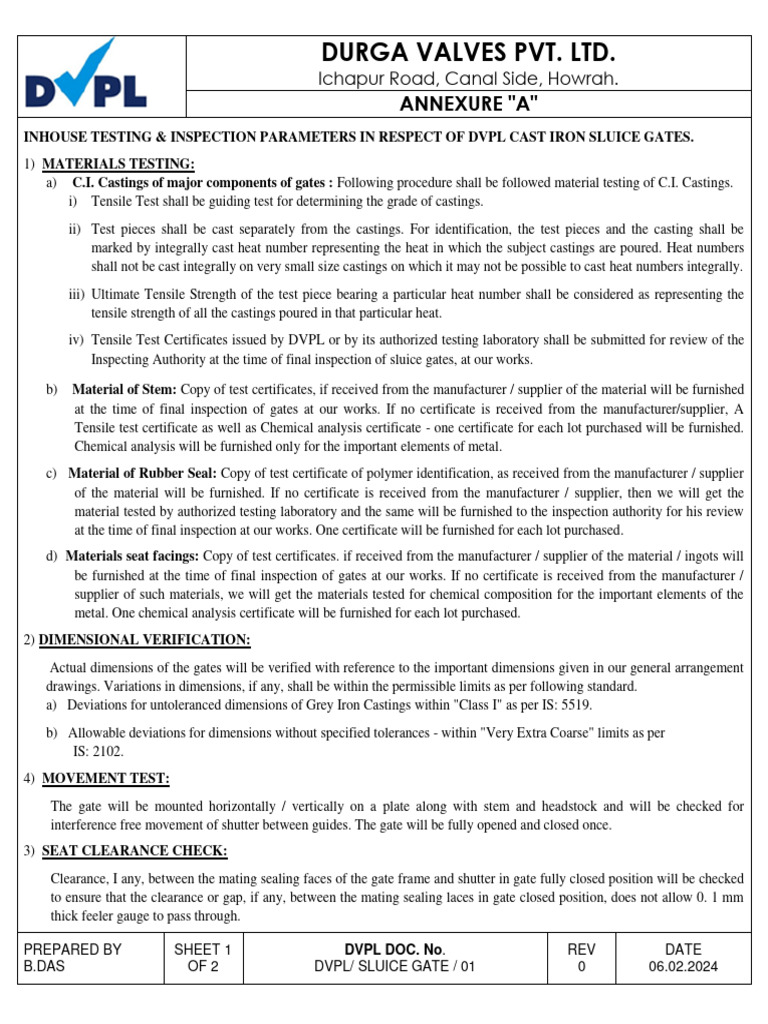 Sluice Gate Testing and Inspection Protocols | PDF | Leak | Engineering ...
