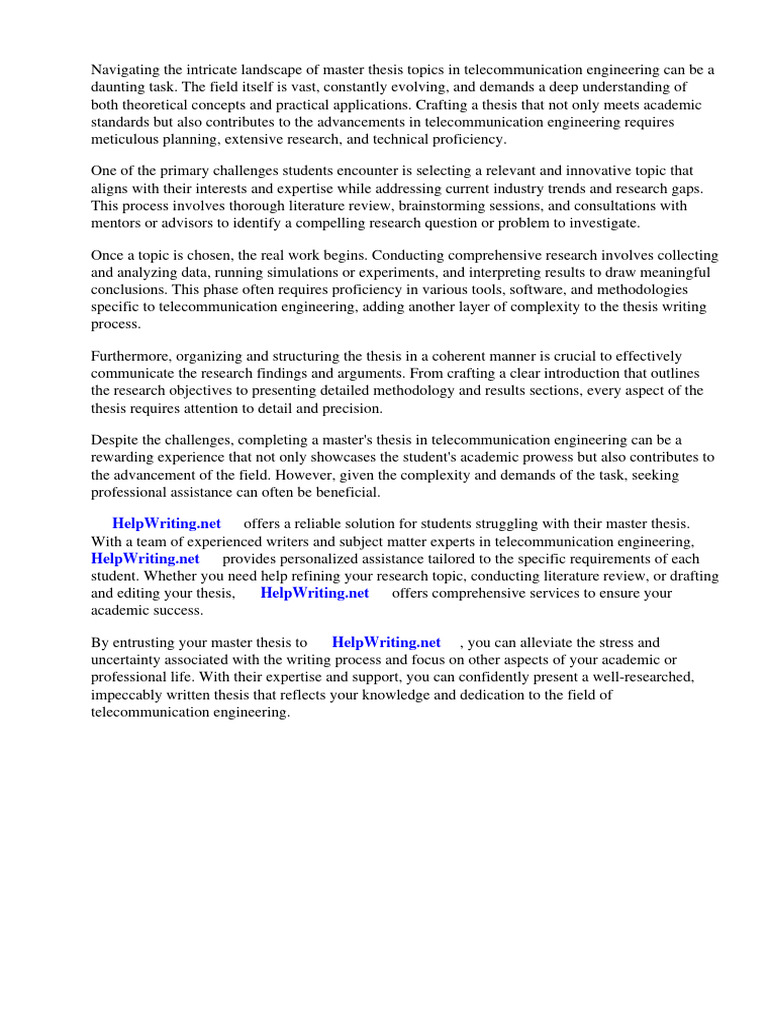 Master Thesis Topics in Telecommunication Engineering | PDF
