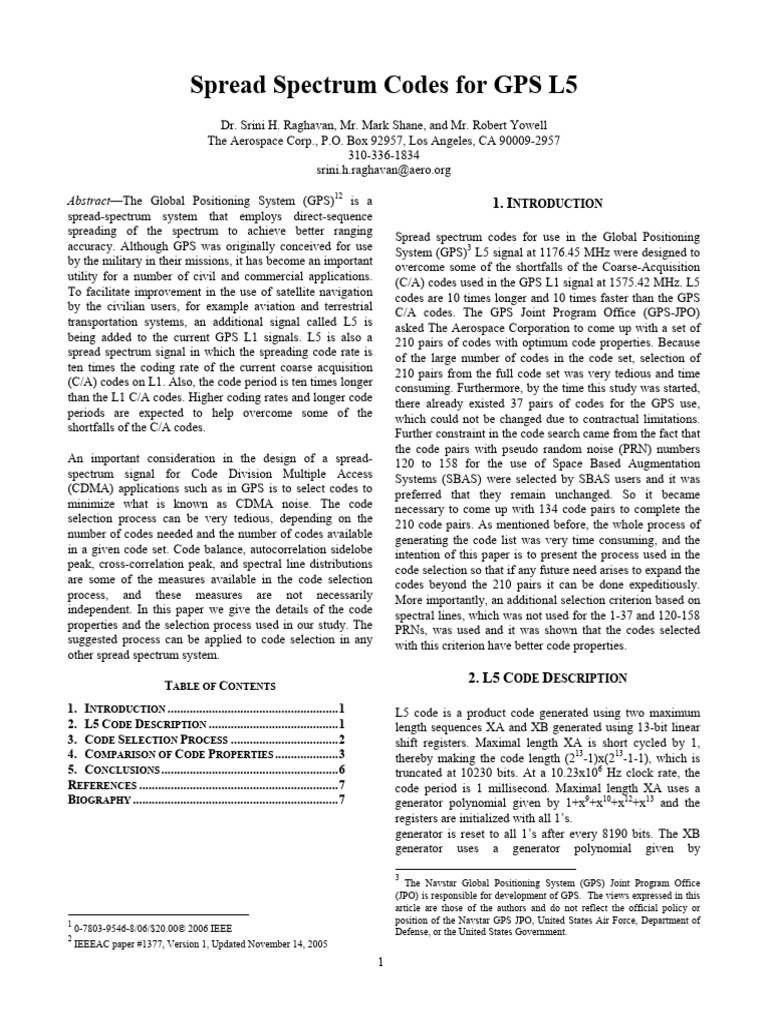 GPS L5 Spread Spectrum Code Selection | PDF | Global Positioning System ...