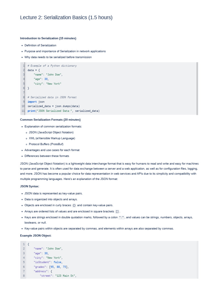 Lecture 2 Serialization Basics 1 5 Hours Pdf Json Xml
