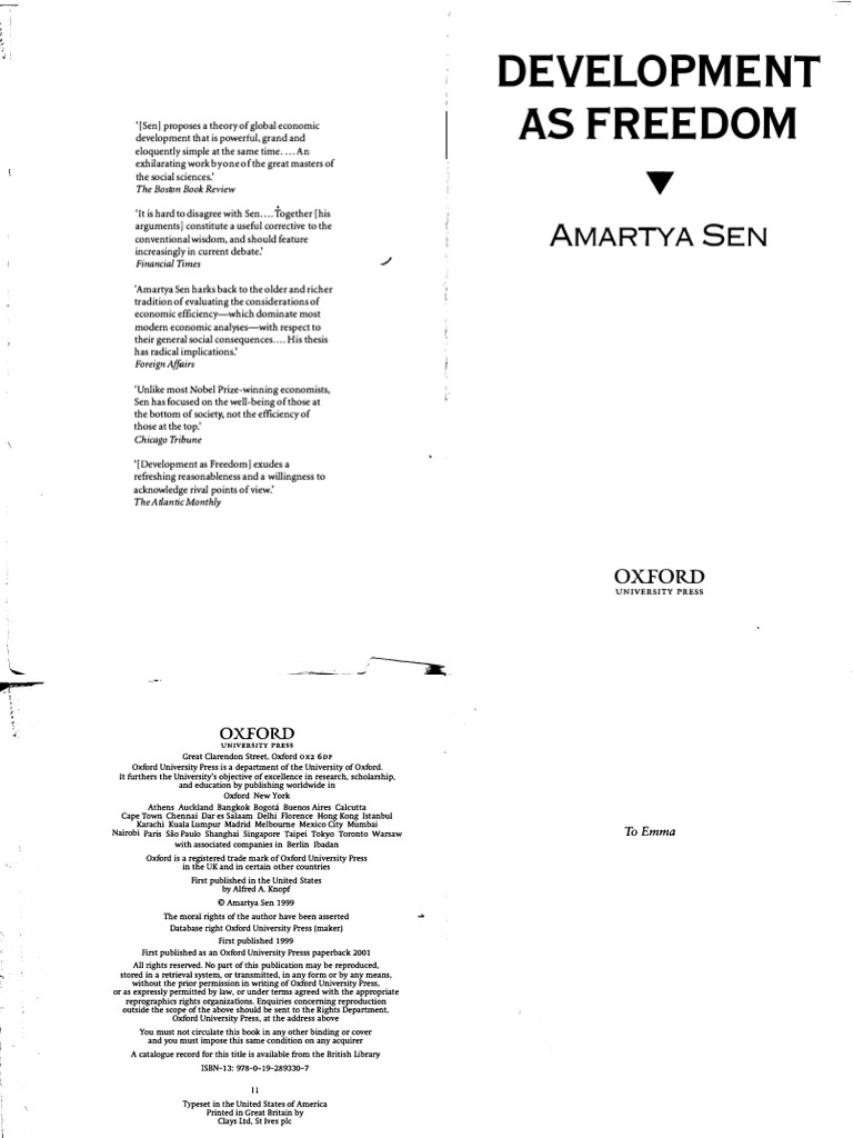 Sen (1999) - Development As Freedome, Ch. 2 The Ends and Means of Development-1 | PDF | Poverty ...