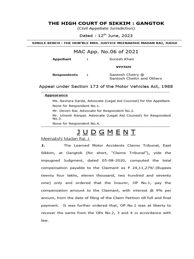 Judgment: The High Court of Sikkim: Gangtok | PDF | Insurance | Indemnity
