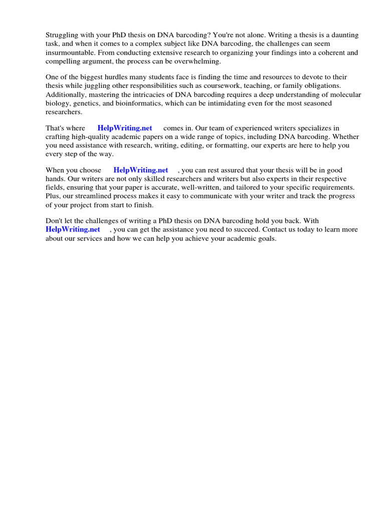 PHD Thesis On Dna Barcoding | PDF | Species | Dna