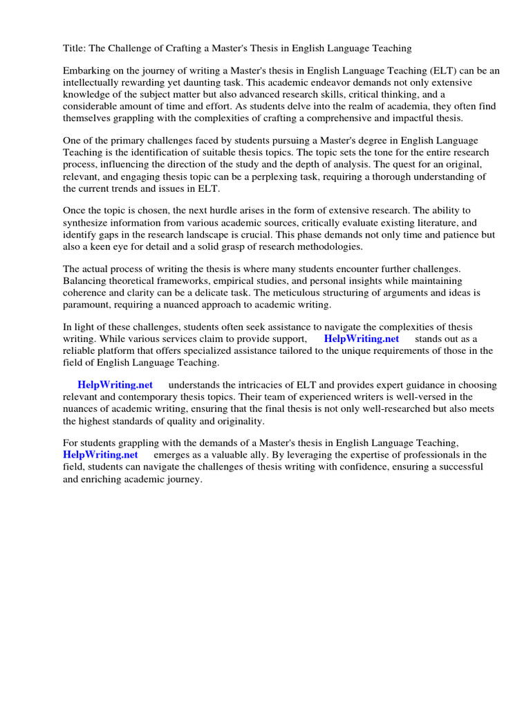 Ma Thesis Topics for English Language Teaching | PDF