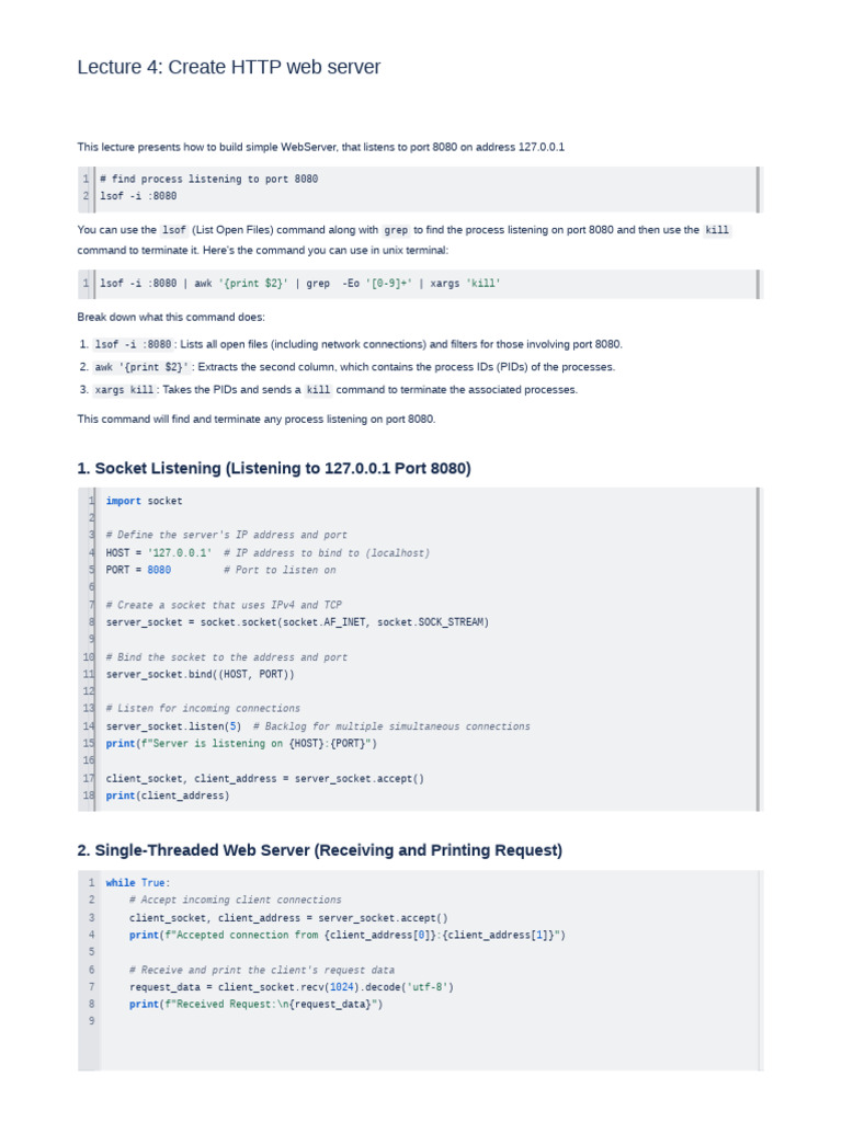 Lecture 4 Create HTTP Web Server | PDF | Port (Computer Networking ... Lecture 4 Create HTTP Web Server | PDF | Port (Computer Networking ...