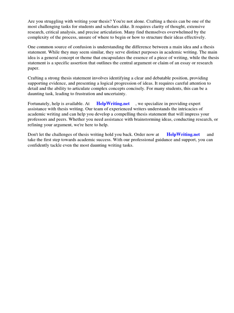 Difference of Main Idea and Thesis Statement | PDF | Essays | Thesis