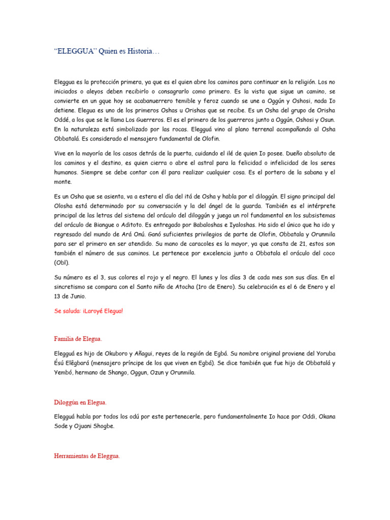 Eleggua Quien Es Historia | PDF