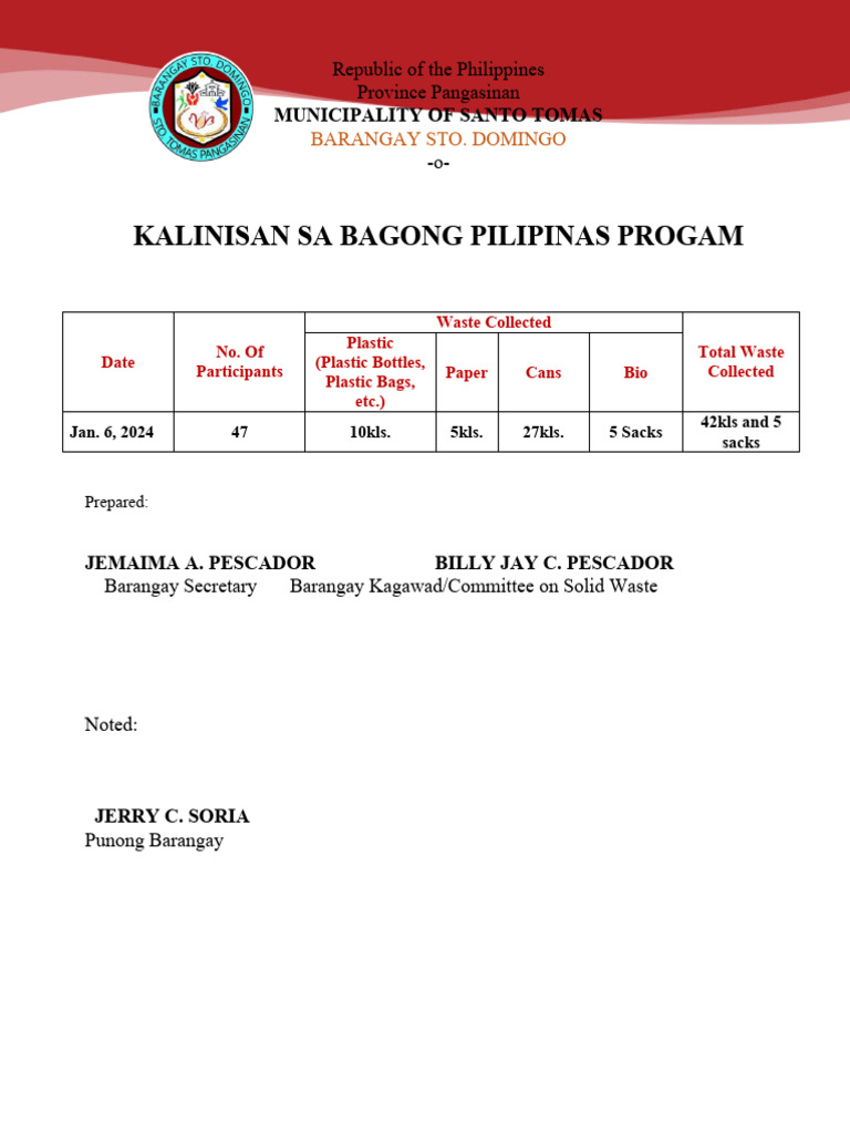 Kalinisan Sa Bagong Pilipinas Report | PDF