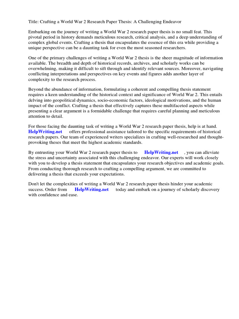 World War 2 Research Paper Thesis | PDF | World War II | Allies Of ...