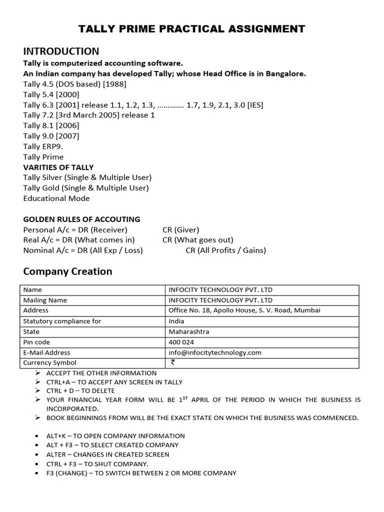 Tally Prime Practical Assignment Guide | PDF | Banks | Point Of Sale