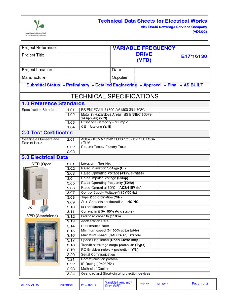 VFD Technical Data Sheet - ADSSC | PDF | Electrical Engineering | Equipment