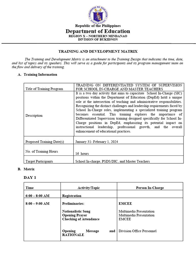 Differentiated Supervision Training Matrix | PDF