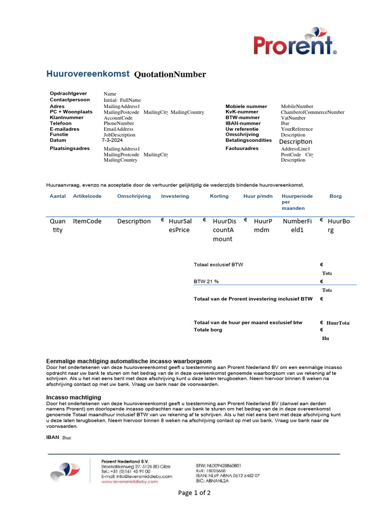 Template GLM Systems CRM Huur Overeenkomst Levens-NL-2023-V01 | PDF