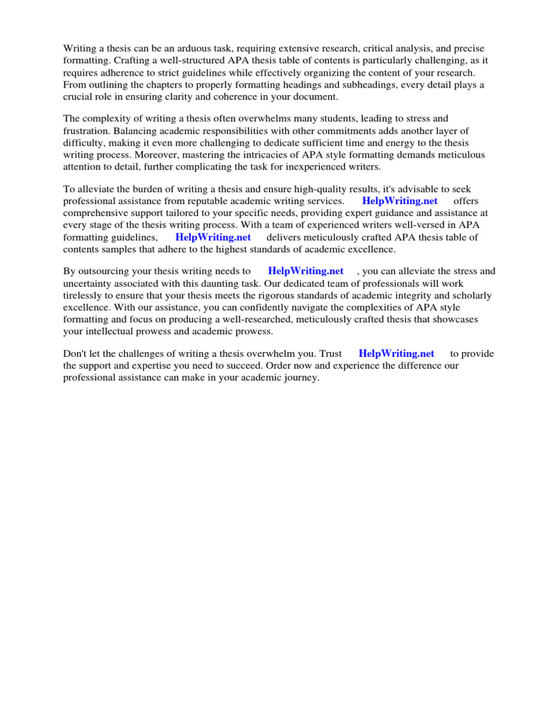 Apa Thesis Table of Contents Sample | PDF | Apa Style | Citation