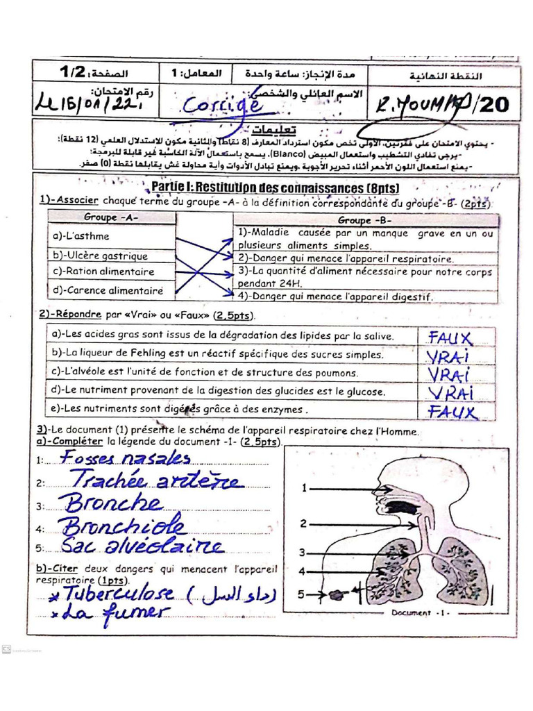 Normalisé - SVT 3APIC - 2021-2022 CORRECTION | PDF