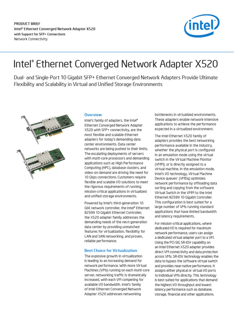 Ethernet x520 Server Adapters Brief | PDF | Computer Network | Network Interface Controller