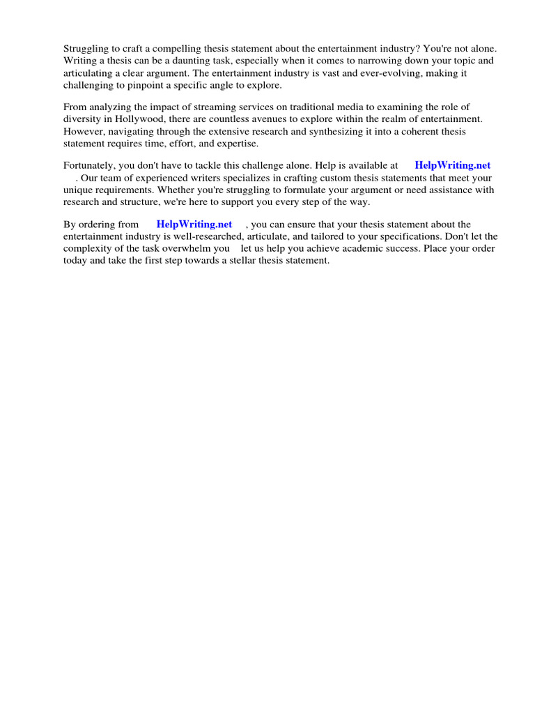 Thesis Statement About Entertainment Industry | PDF | Thesis | Adolescence