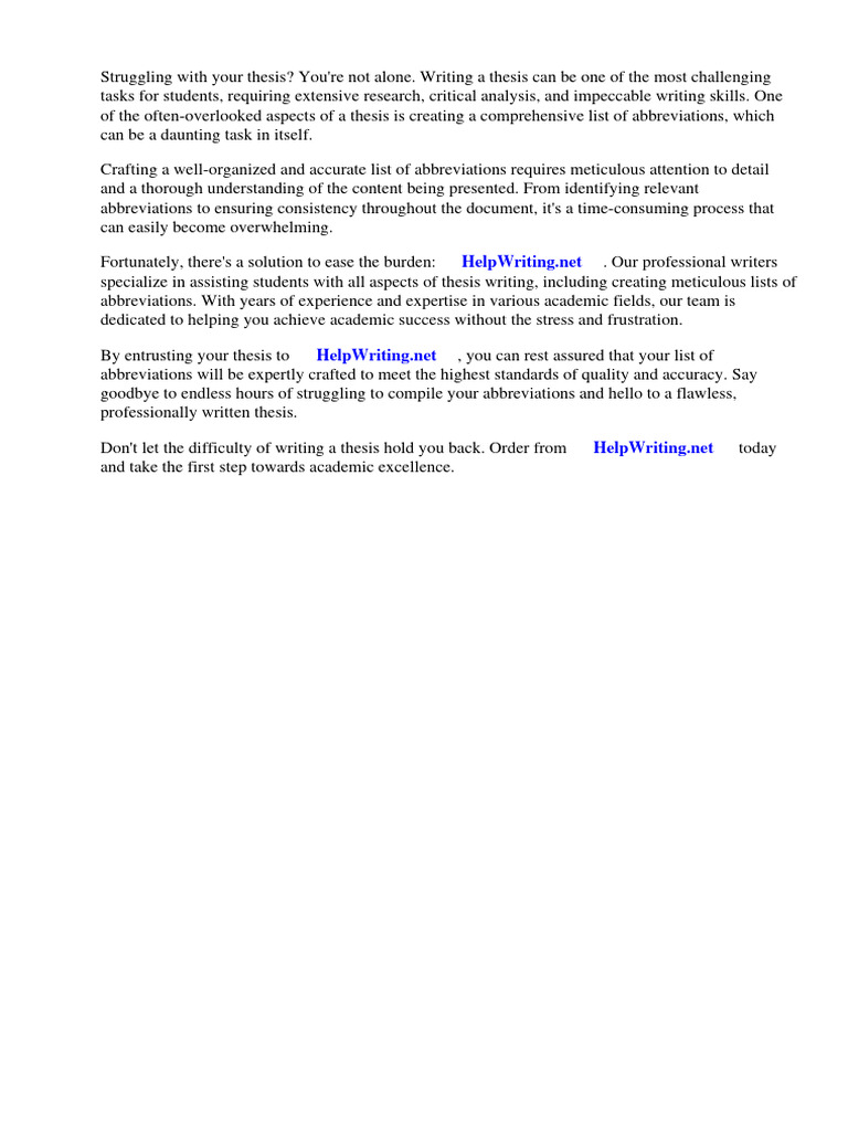 Thesis List of Abbreviations Example | PDF | Thesis | Apa Style