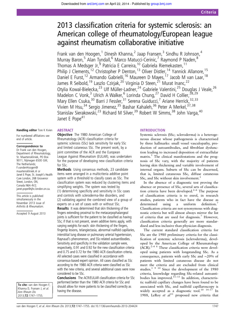 (2013) 2013 Classification Criteria For Systemic Sclerosis An ACR-EULAR ...