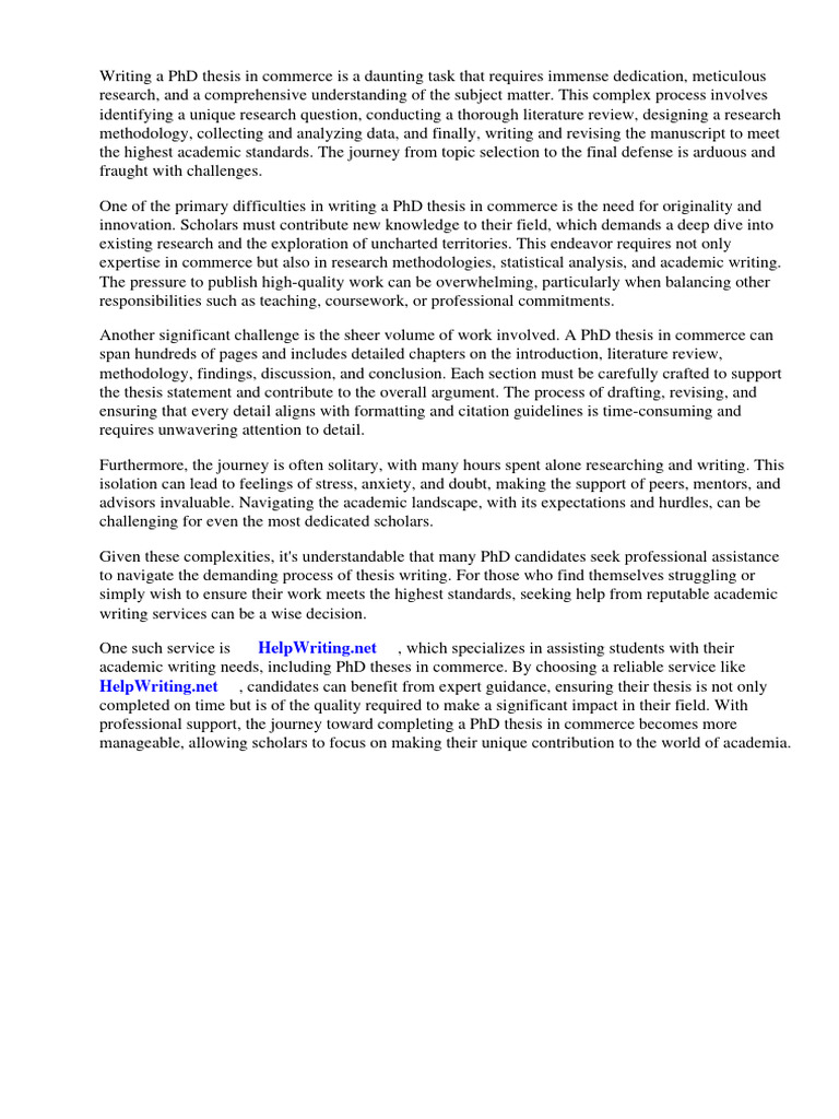 PHD Thesis in Commerce Download | PDF | Career & Growth