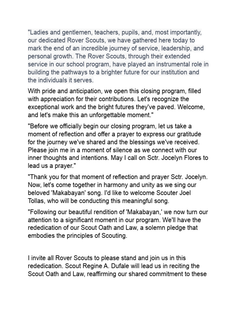 Mcee For Scouting Closing Program | PDF | Scouting