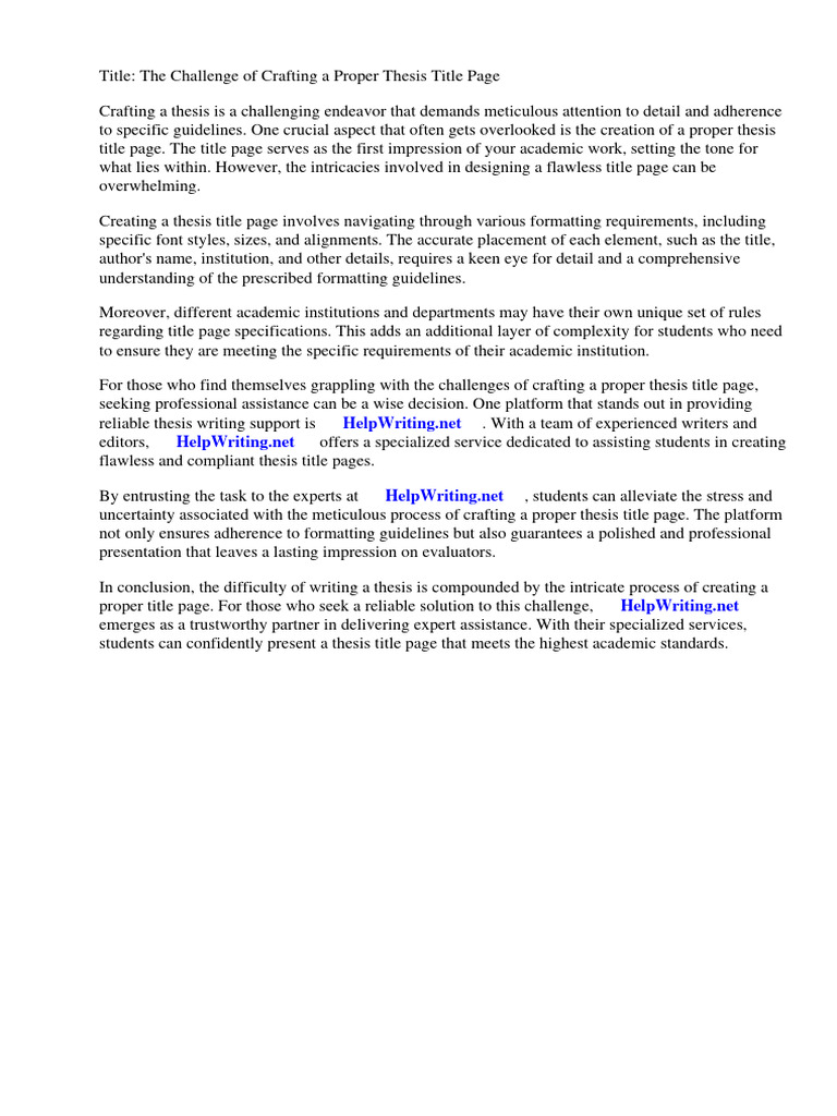 Proper Thesis Title Page | PDF | Thesis | Doctorate