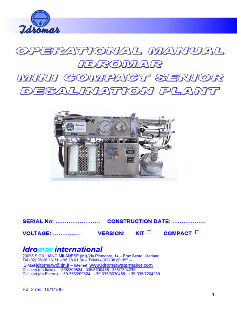 Idromar Operational Manual MC5s | PDF | Valve | Pump