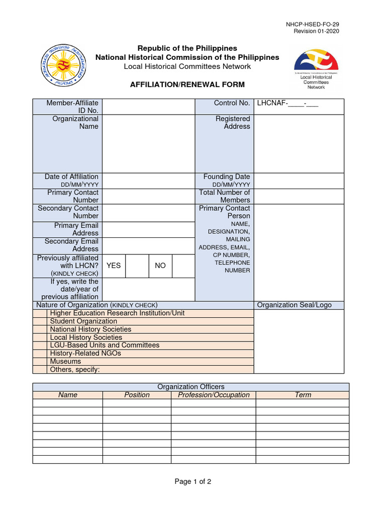 LHCN Affiliation-Renewal Form Rev 01 | PDF | Government