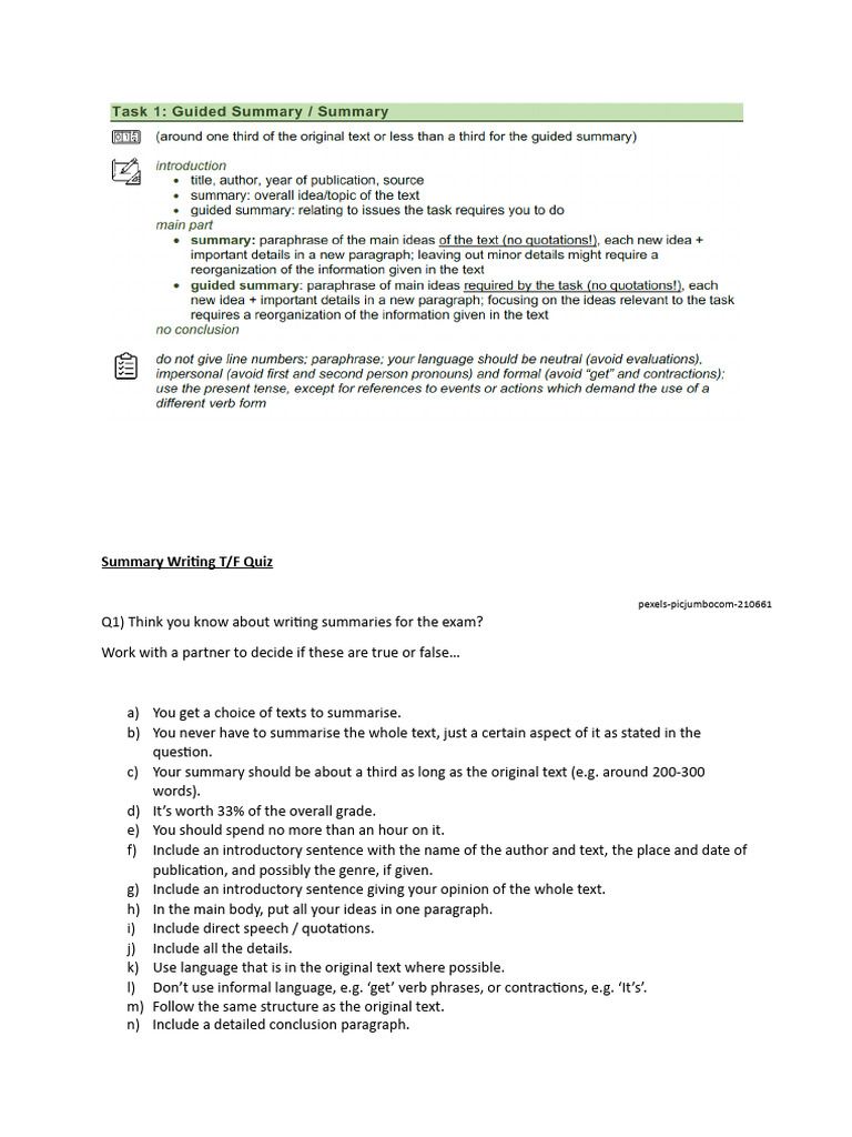 Summary Writing - Worksheet | Download Free PDF | Amputation