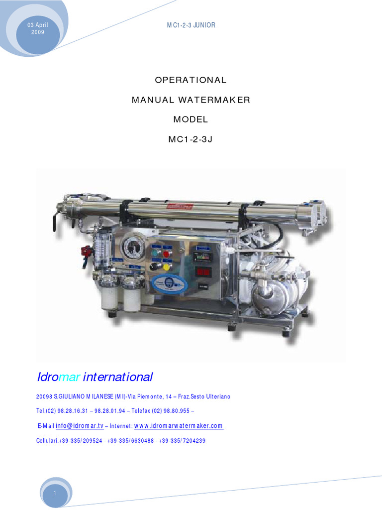 Idromar ENG. MANUAL MC123 | PDF | Valve | Water