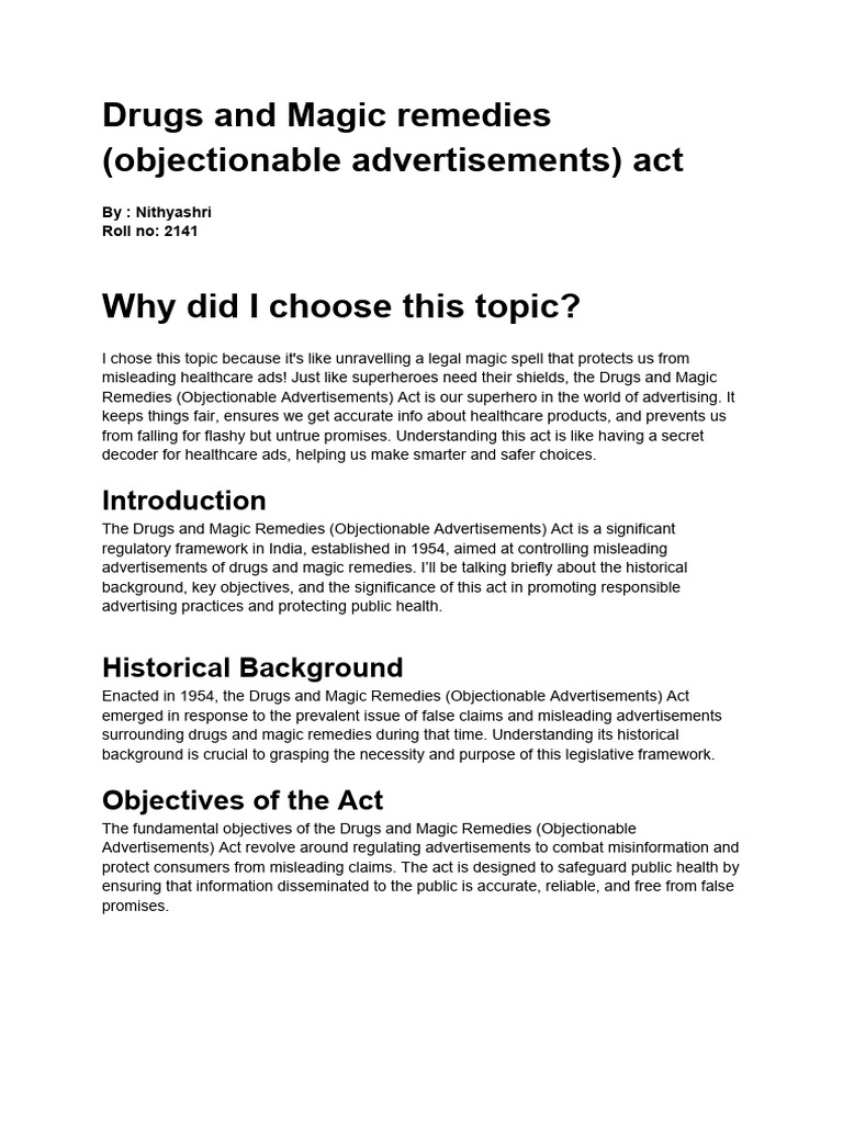 Drugs and Magic Remedies (Objectionable Advertisements) Act | PDF ...