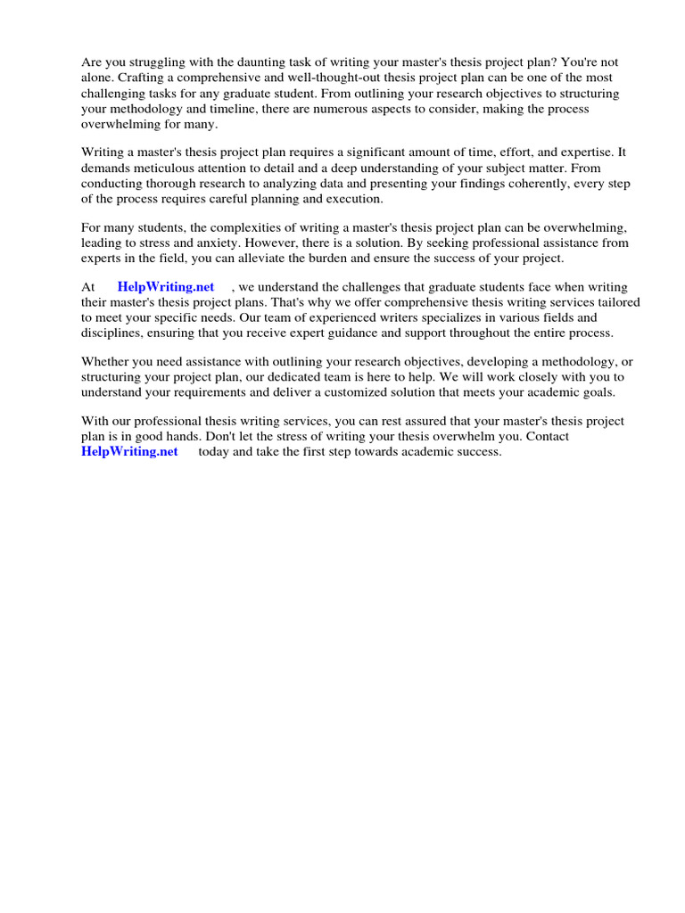 How To Write A Masters Thesis Project Plan | PDF | Thesis