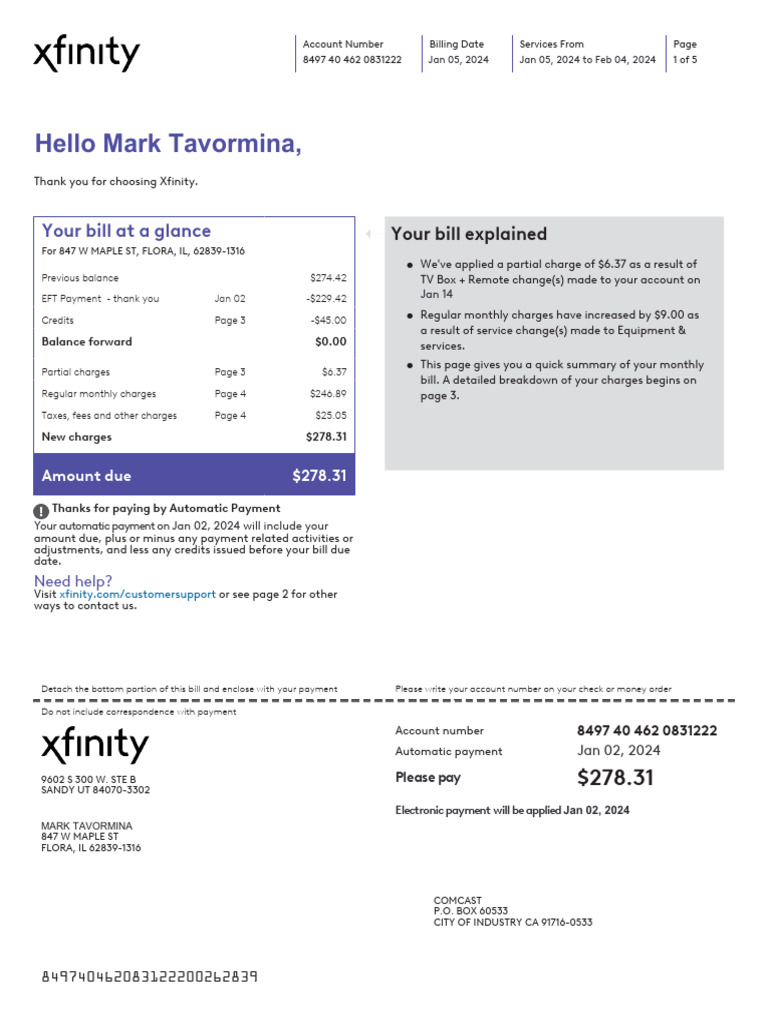 Comcast Bill 02 05 2024 Mark Tavormina | PDF | Fee | Service Industries