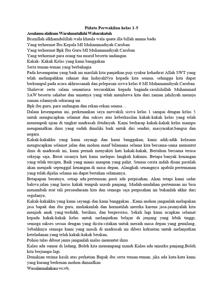 Pidato Perwakilan Kelas 1-5 Tahun 2023 | PDF