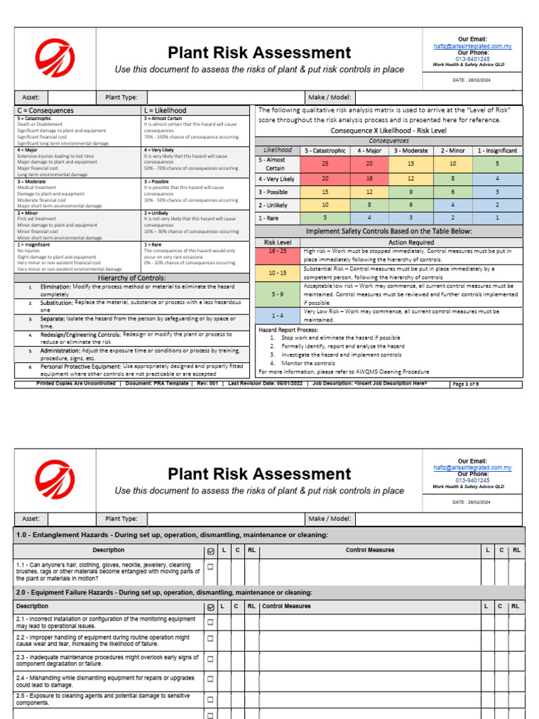 AWQMS Plant Risk Assesment | PDF | Risk | Hazards